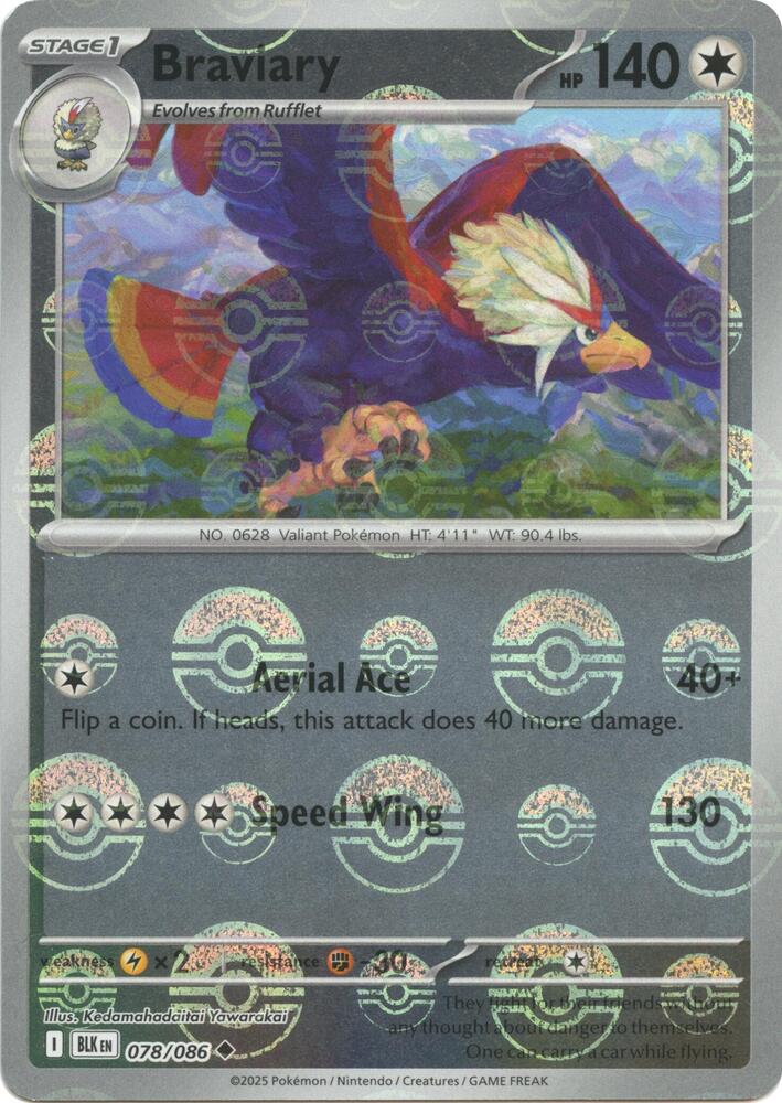 Pokemon - Scarlet & Violet - Black Bolt - Braviary - 078/086 - Poke Ba